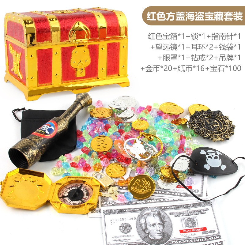 Pirate Treasure Hunt Box กล่องสมบัติเด็ก Electroplating Gold เหรียญ ...