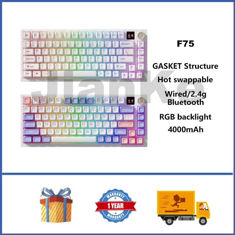Fenglingdu F75 คีย์บอร์ดไร้สายพร้อมหน้าจอ Hot Swap RGB ปะเก็นคีย์บอร์ด ...