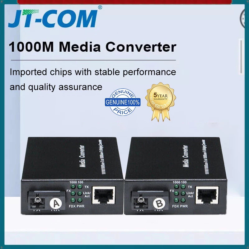 JT-COM Single-Mode Fiber Media Converter Pair - SC Connector, 3KM-120KM ...