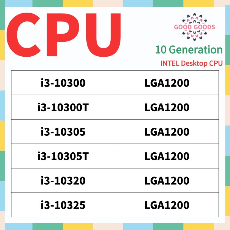 I3-10300 i3-10300T i3-10305 i3-10305T i3-10320 i3-10325 10th generation ...