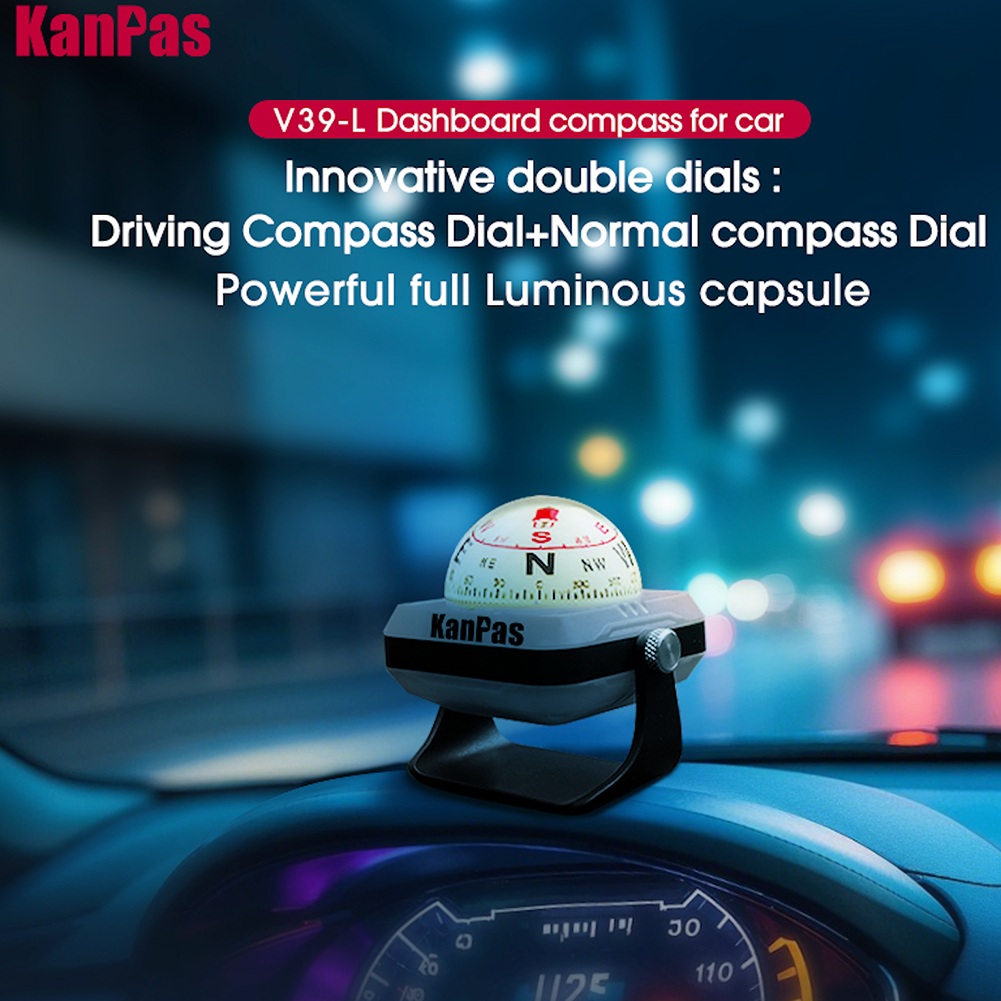 KanPas V-39-L Dashboard Ball Compass สําหรับรถยนต์ที่มีหน้าปัดคู่ Luminous Capsule ผู้ถือปรับได้ ...