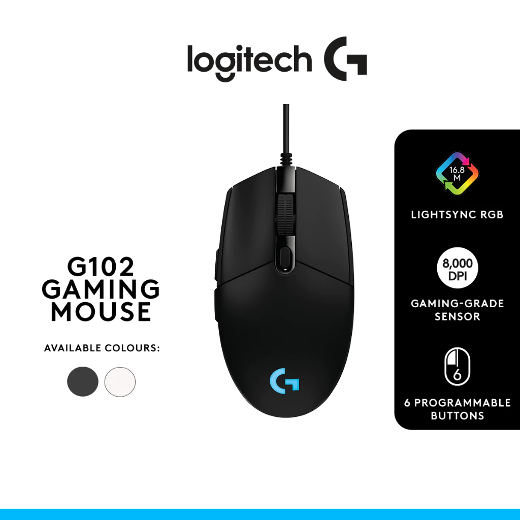 Logitech G102 LIGHTSYNC Gaming Mouse (Black) 8,000 DPI (เมาส์เกมมิ่ง พร้อมไฟ RGB) | Shopee Thailand