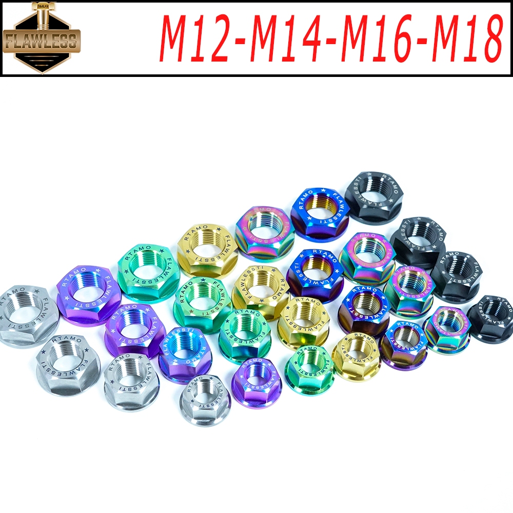 FLAWLESSTI M12 M14 M16 M18 Gr5 Titanium Nutด้านหน้าด้านหลังเพลาสําหรับHonda Forza 350 PCX 160 ...