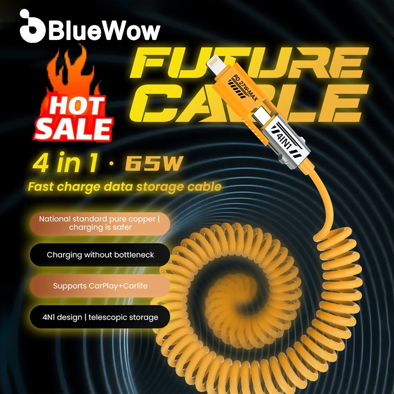 BlueWow 4-in-1 Tank Spring Data Cable 65W Fast Charge 1.5M Carplay สาย ...