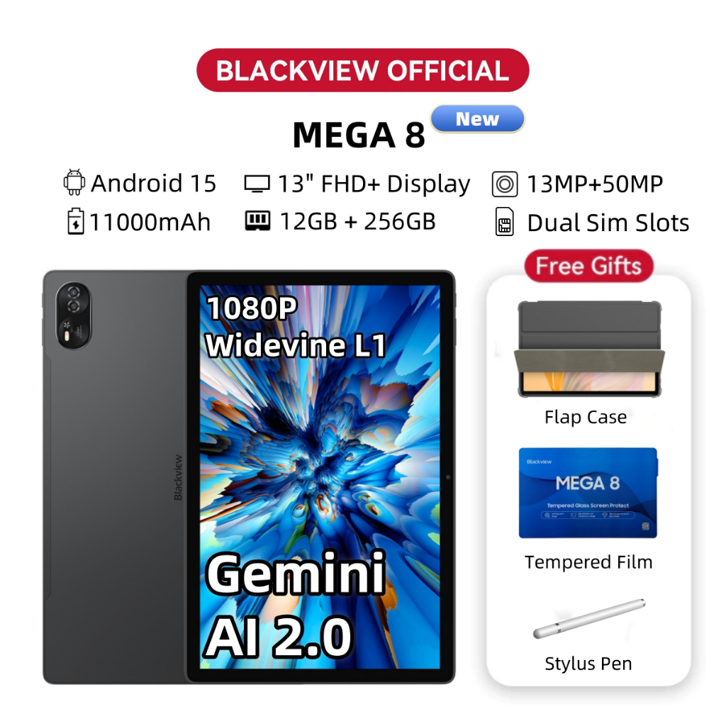 แท็บเล็ต Blackview MEGA 8 Android 15 | 13 FHD+ Display | 12GB + 256GB/512GB | แบตเตอรี่ขนาดใหญ่ ...