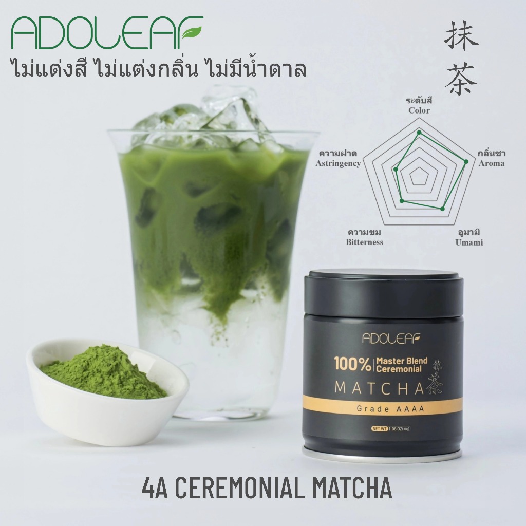AdoLeaf 4A Matcha ผงมัทฉะเกรดพิธีชงชา เกรดพรีเมียม รุ่นเก็บเกี่ยวครั้ง ...