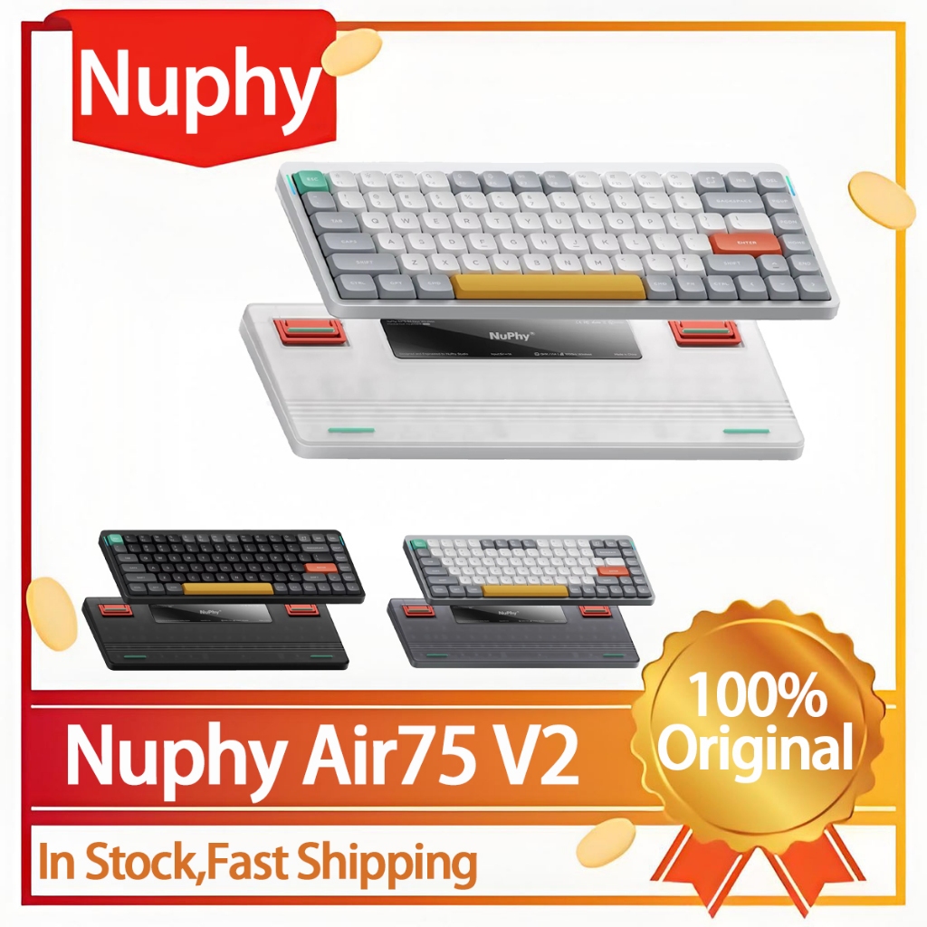 Nuphy Air75 V2 บลูทูธ 2.4g ไร้สาย 75% คีย์บอร์ด Low Profile Gateron สวิทช์ใช้งานร่วมกับ Windows ...