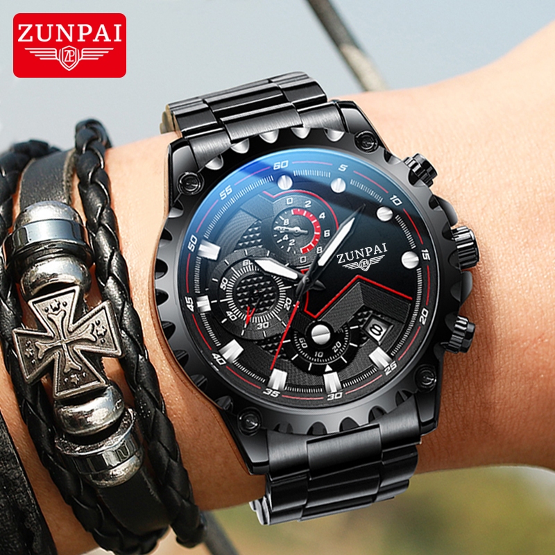 นาฬิกาสำหรับผู้ชาย ZUNPAI นาฬิกาข้อมือผู้ชาย มัลติฟังก์ชัน โครโนกราฟ ...