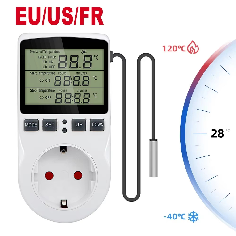 EU/US/FR Plug Timer Socket Thermostat Digital Temperature Controller Socket Outlet พร้อมสวิตช์ ...