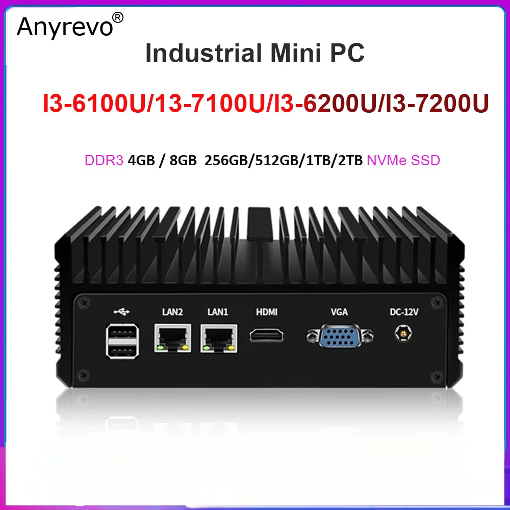 Fanless 2 LAN Intel Core i3-7100U i5-6200U I7-7500U อุตสาหกรรม Mini PC ...