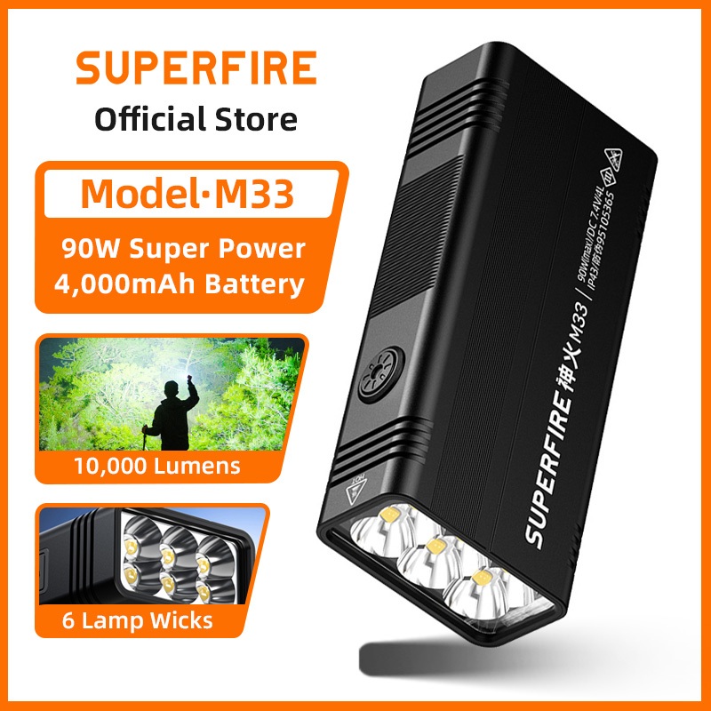 SUPERFIRE M33 90W ไฟฉาย LED ที่มีประสิทธิภาพ 6 โคมไฟความสว่างสูงลูกปัด Ultra Bright 10000LM ไฟ ...