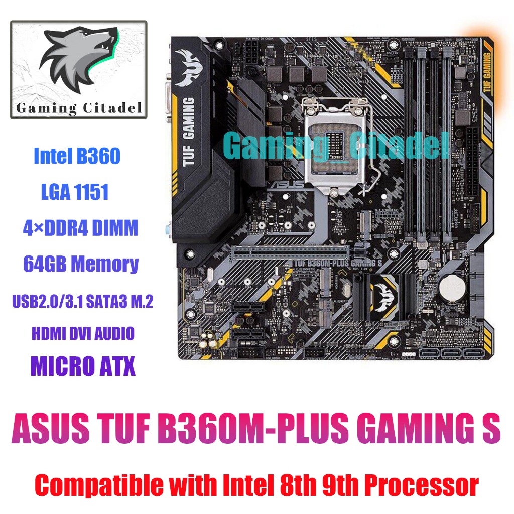 ใช้ ASUS TUF B360M-PLUS GAMING S DDR4 MATX LGA 1151 เข้ากันได้กับโปรเซสเซอร์ Intel 8th และ 9th ...