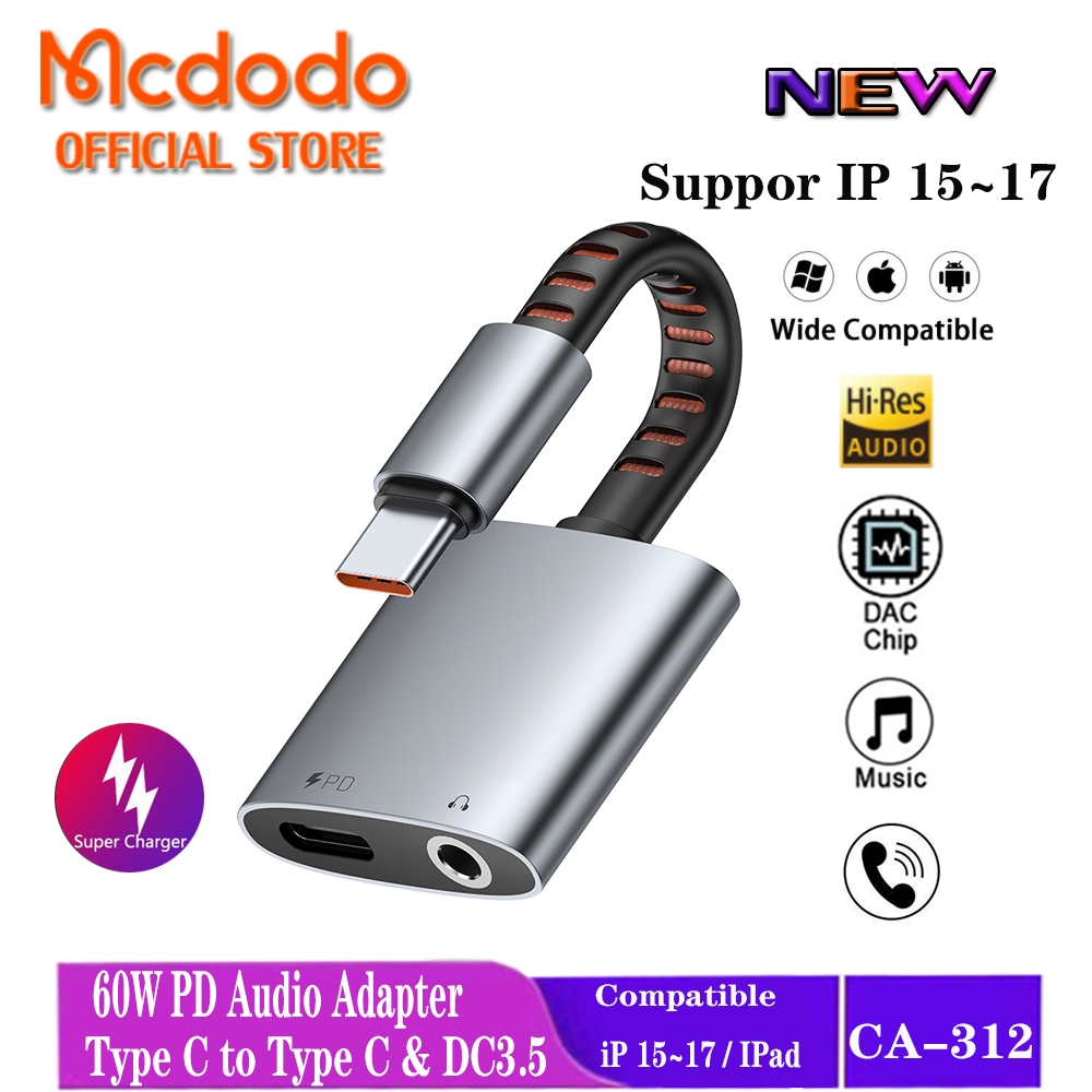 Mcdodo อะแดปเตอร์เสียง iPhone 16 Pro Max (รองรับไมโครโฟนสําหรับเล่นเกม) 2 in 1 Type C To DC 3.5 ...