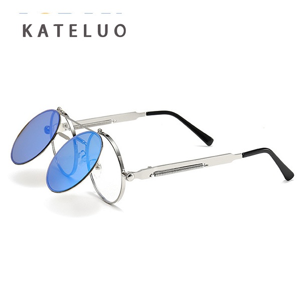 KATELUO Vintage Round Flip Upแว่นตากันแดดสําหรับผู้ชายผู้หญิงวงกลม ...