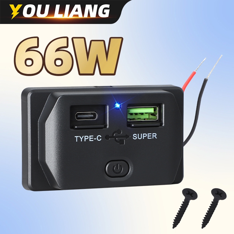 RV USB Outlet 66W QC USB-A & 30W USB-C Fast Charger Surface Mount ชาร์จ ...