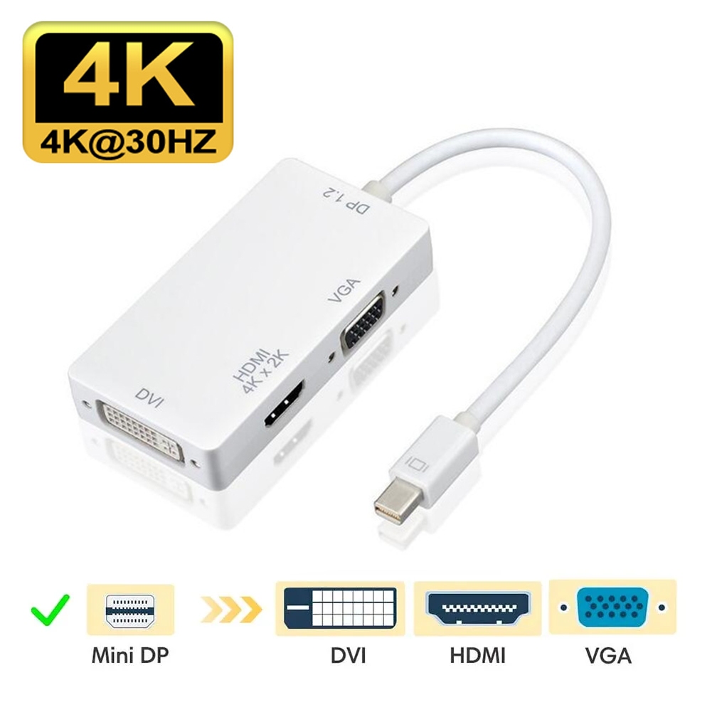 3 In 1 Mini Displayport DP ถึง HDMI-เข้ากันได้กับ 4K 2K DVI VGA 1080P ...