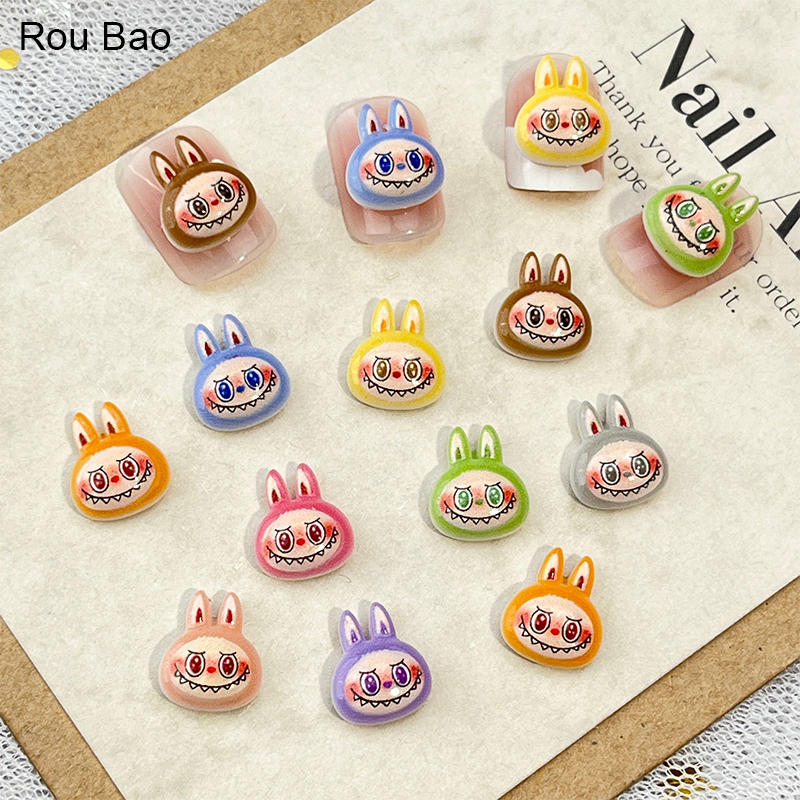 Rou Bao 50 ชิ้นเล็บ Labubu การ์ตูนน่ารักปากใหญ่ Little Monster เรซิ่น ...