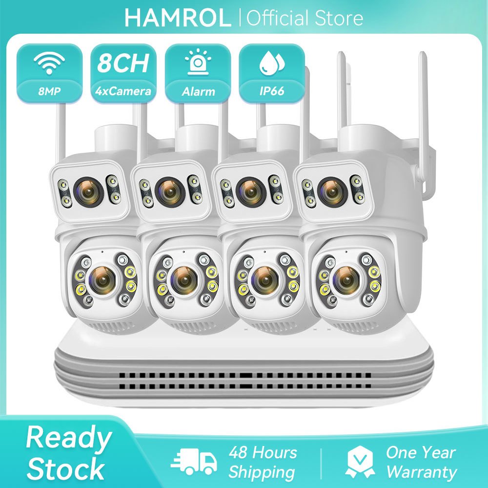Hamrol 8CH WIFI NVR 4K 8MP 4CH Dual Lens PTZ WIFI Camera System Outdoor ...