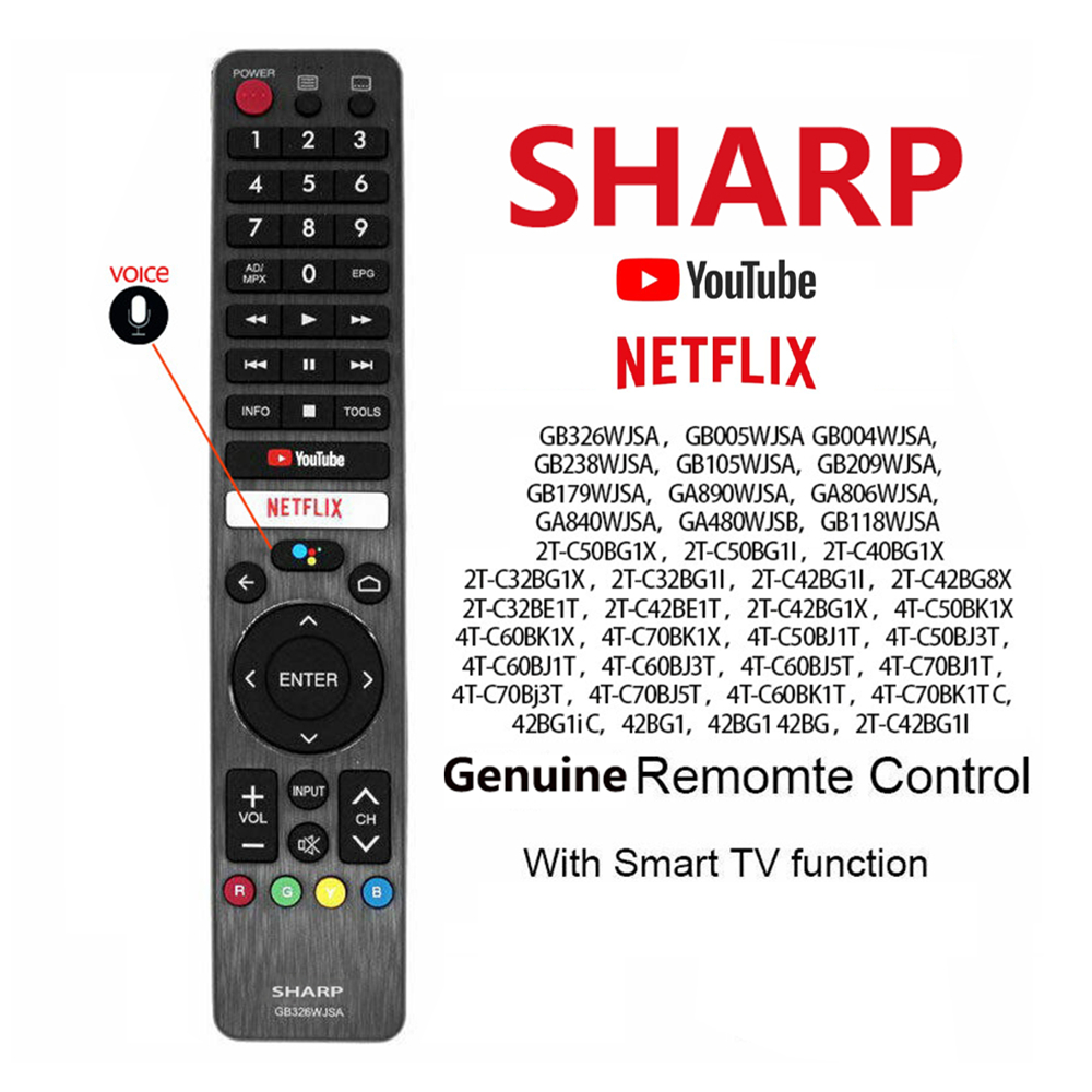 Remote รีโมททีวี SHARP Android 4K UHD TV คำสั่งเสียง รีโมท ของแท้ GB326WJSA GB005WJSA GB004WJSA ...