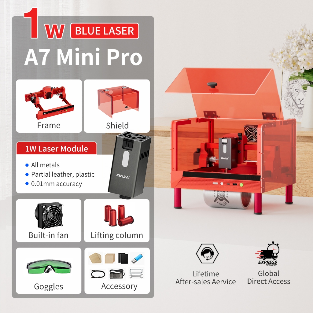 DAJA A7 MiniPro อินฟราเรด 1W เครื่องแกะสลักเลเซอร์ปกป้องอย่างเต็มที่แบบพกพาตัดขนาดเล็กอัตโนมัติ ...