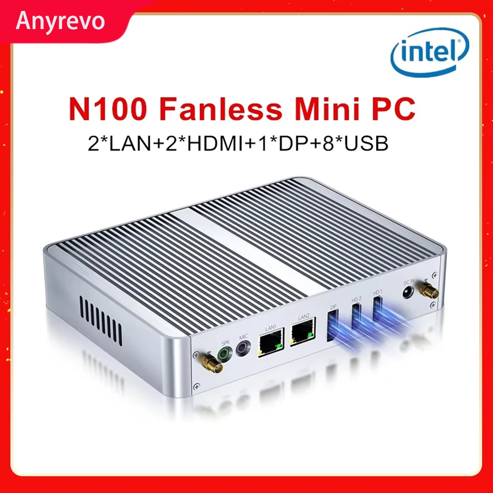ใหม่ Fanless Mini PC Intel N100 Windows 11 3xStorage จอแสดงผล 3x4K Dual LAN Firewall Router ...