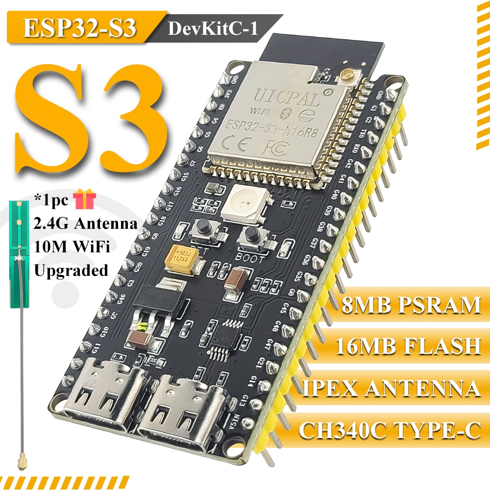 ESP32 S3 บอร์ดพัฒนา ESP32-S3-DevKitC-1 BT 2.4G Wifi โมดูลสําหรับ Arduino 8MB PSRAM 16MB FLASH ...