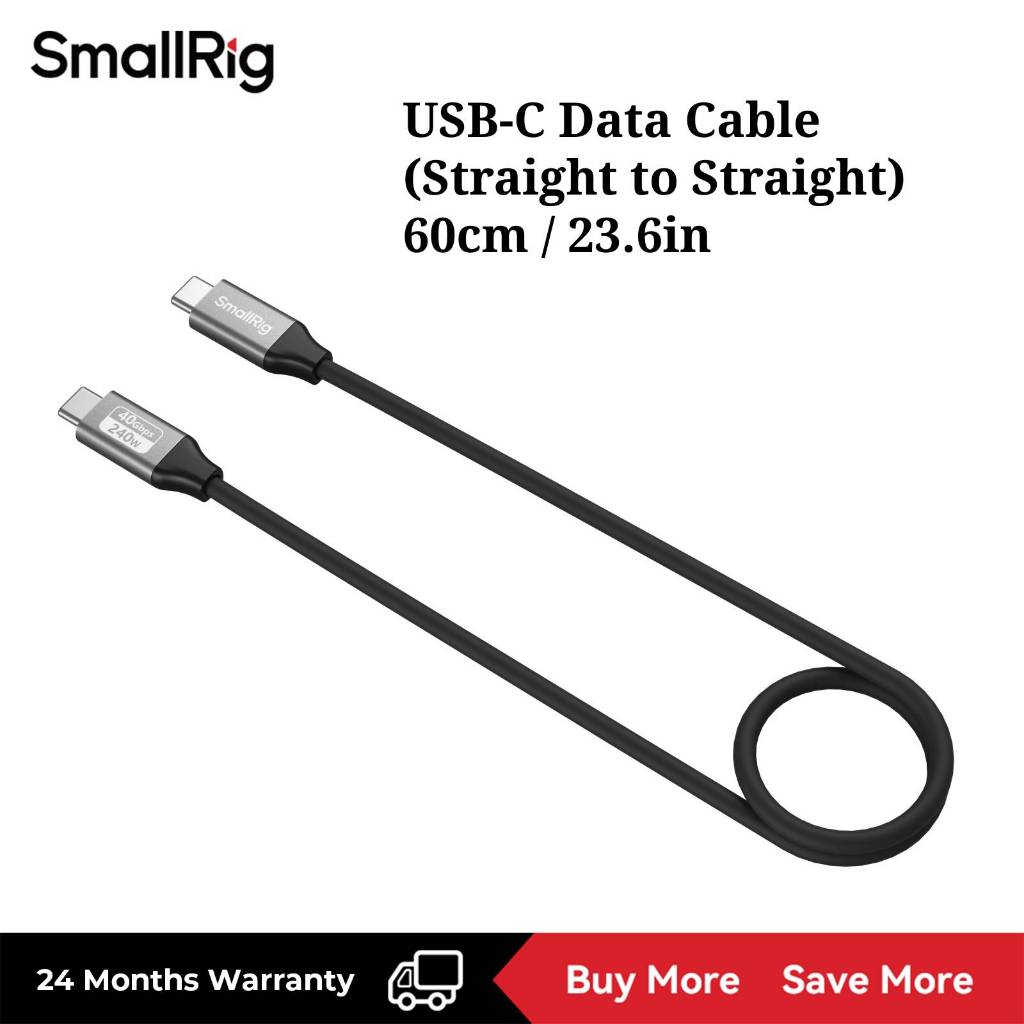 สายเคเบิลข้อมูล SmallRig USB-C (ตรงตรง/มุม)(40Gbps + 240W + 8K) 60cm / 23.6in#5074#5076,35ซม. ...