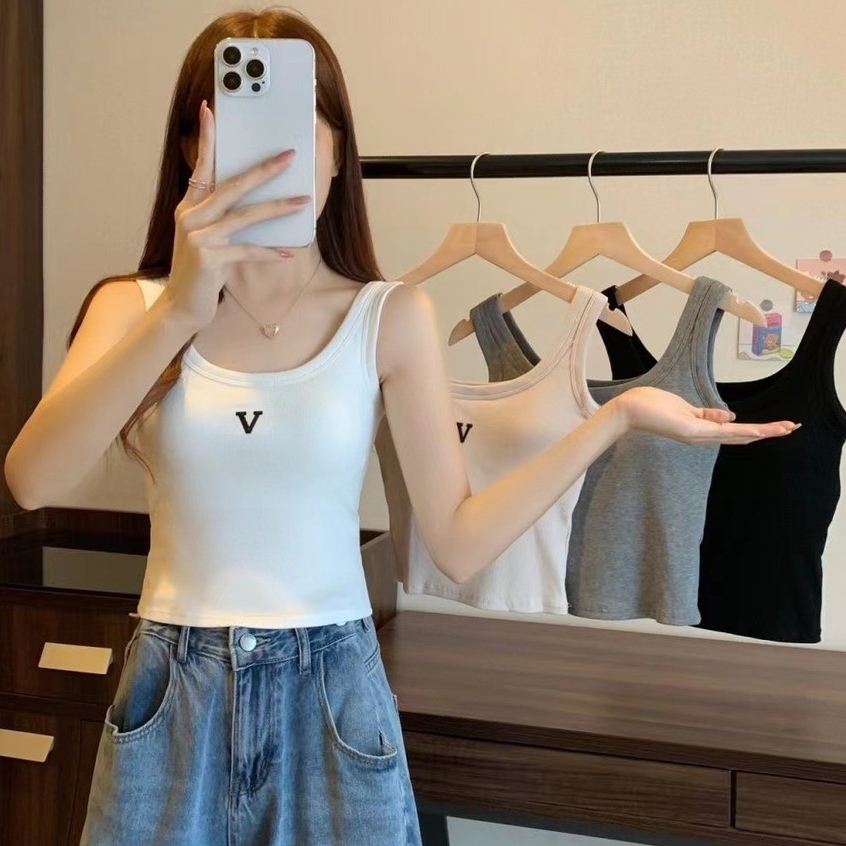 ฤดูร้อนผู้หญิงเรียบง่ายพร้อมแผ่นรองหน้าอก All-Match Camisole【L793】 | Shopee Thailand