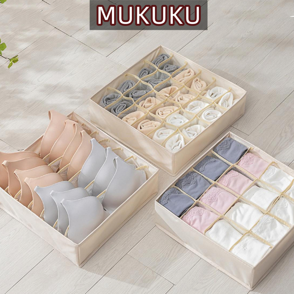 MUKUKU กล่องจัดระเบียบแบบช่อง สำหรับเก็บถุงเท้า เสื้อใน พับเก็บง่าย ใช้ ...