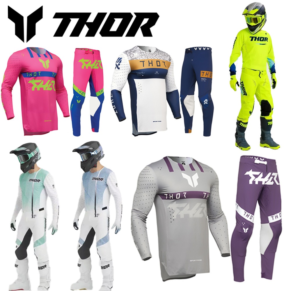 THOR 2025 สีชมพู/สีขาว/สีเหลือง/สีเขียว/สีฟ้า/GREY GEAR ชุด Dirt Bike ...