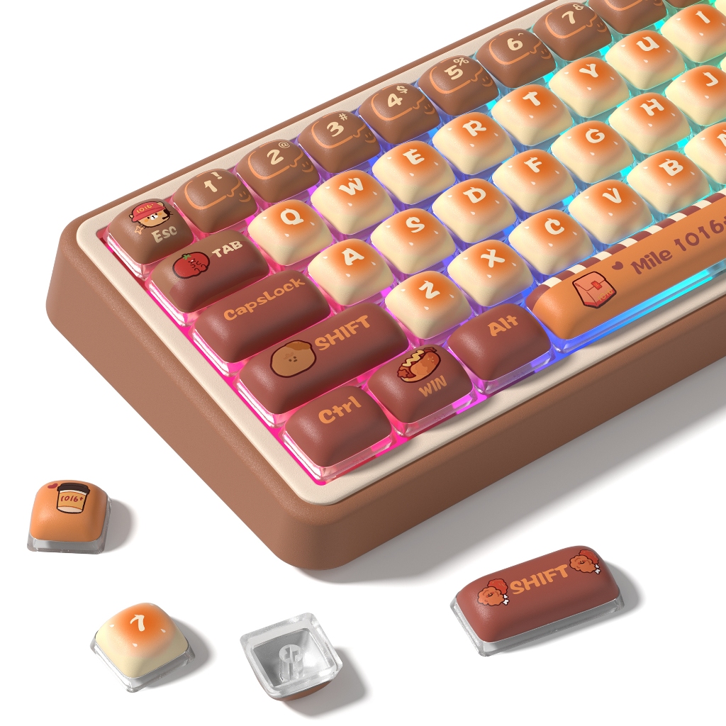 Womier Brown Burger น่ารัก 125 คีย์ Dye Sub PBT MOG Profile Keycap ชุด ...