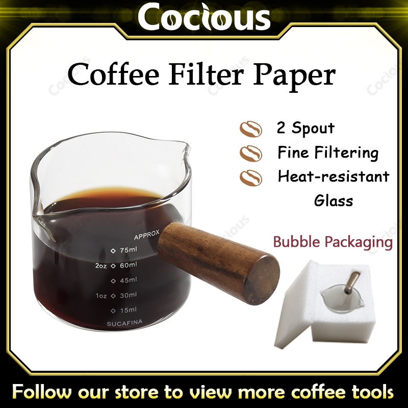 COCIOUS แก้วช็อตกาแฟเอสเปรสโซ่ Espresso 75mlด้ามจับไม้ แก้ว ตวงกาแฟ ...