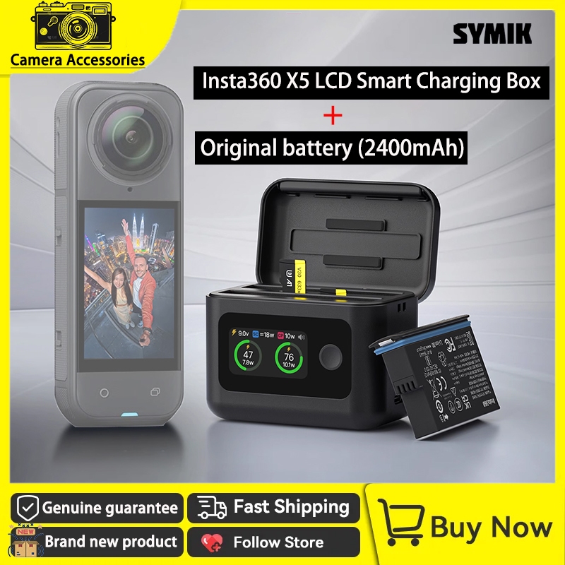 【SYMIK】insta360 X5 LCD Smart Charging Box+Original Battery (2400mAh) for Insta360 X5 Camera ...