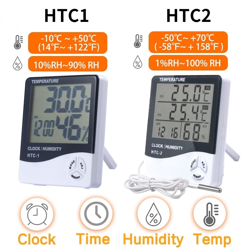 HTC-2 /HTC1 เครื่องวัดอุณหภูมิ เทอร์โมมิเตอร์ วัดความชิ้น พร้อมนาฬิกา ...