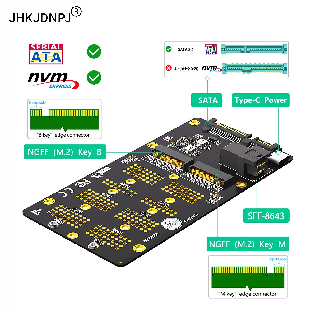 2 in 1 Combo M.2(NGFF) NVMe SSD/SATA-Bus SSD ถึง SFF-8643 และอะแดปเตอร์ ...