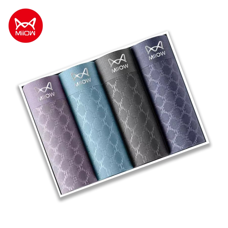 Miiow 4 ชิ้นใหม่ผ้าฝ้ายผู้ชายกางเกง Bxoers กางเกงขาสั้น Breathable Trunks ผู้ชายชุดชั้นใน Man ...