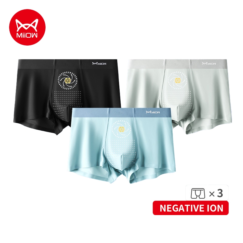 Miiow 3 ชิ้นผ้าไหมสเก็ต 5A ยาปฏิชีวนะไอออนลบเป้ากางเกงบ็อกเซอร์ชายระบายอากาศได้ M1280 | Shopee ...