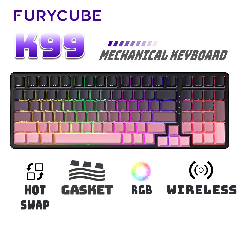 FURYCUBE K99 PRO คีย์บอร์ดเชิงกลพร้อมปะเก็น RGB คีย์บอร์ดเกมมิ่งไร้สาย ...