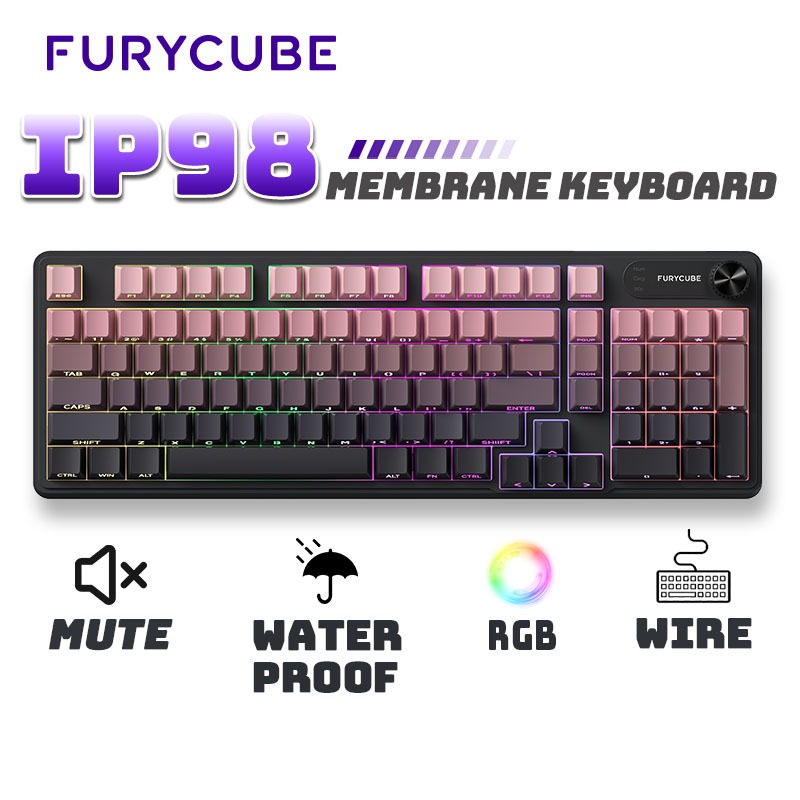 FURYCUBE IP98 คีย์บอร์ดเมมเบรนกันน้ํา RGB คีย์บอร์ดลวดสําหรับเล่นเกมสี ...