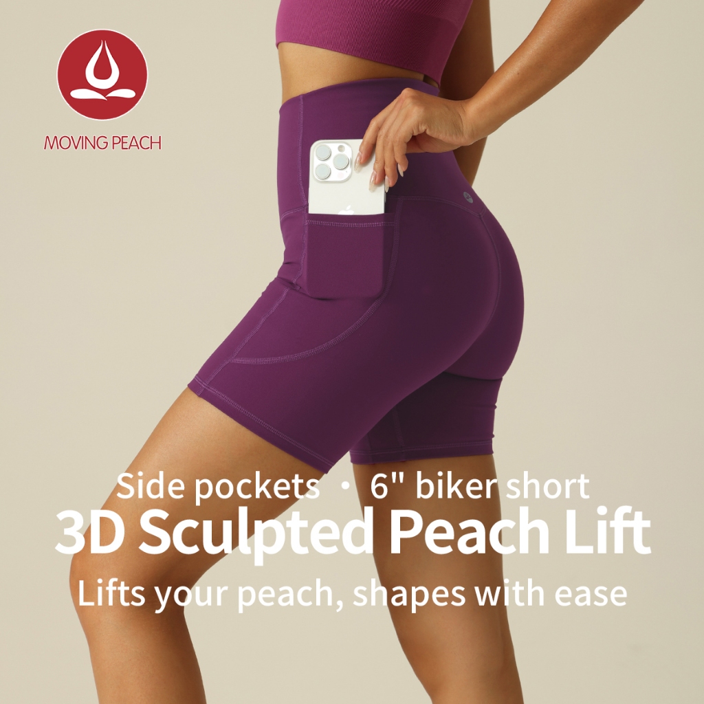 Moving Peach กางเกงขาสั้น เอวสูง ระบายอากาศ มีกระเป๋าด้านข้าง เหมาะกับ ...