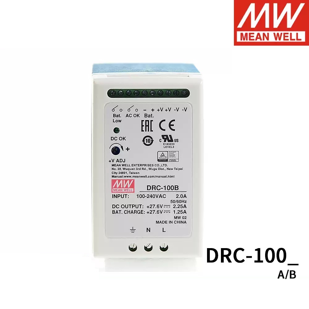 MEAN WELL แหล่งจ่ายไฟสลับ DRC-100A/100B ประเภท DIN ความปลอดภัยพร้อมฟังก์ชั่น UPS 100W ผลิตภัณฑ์ ...