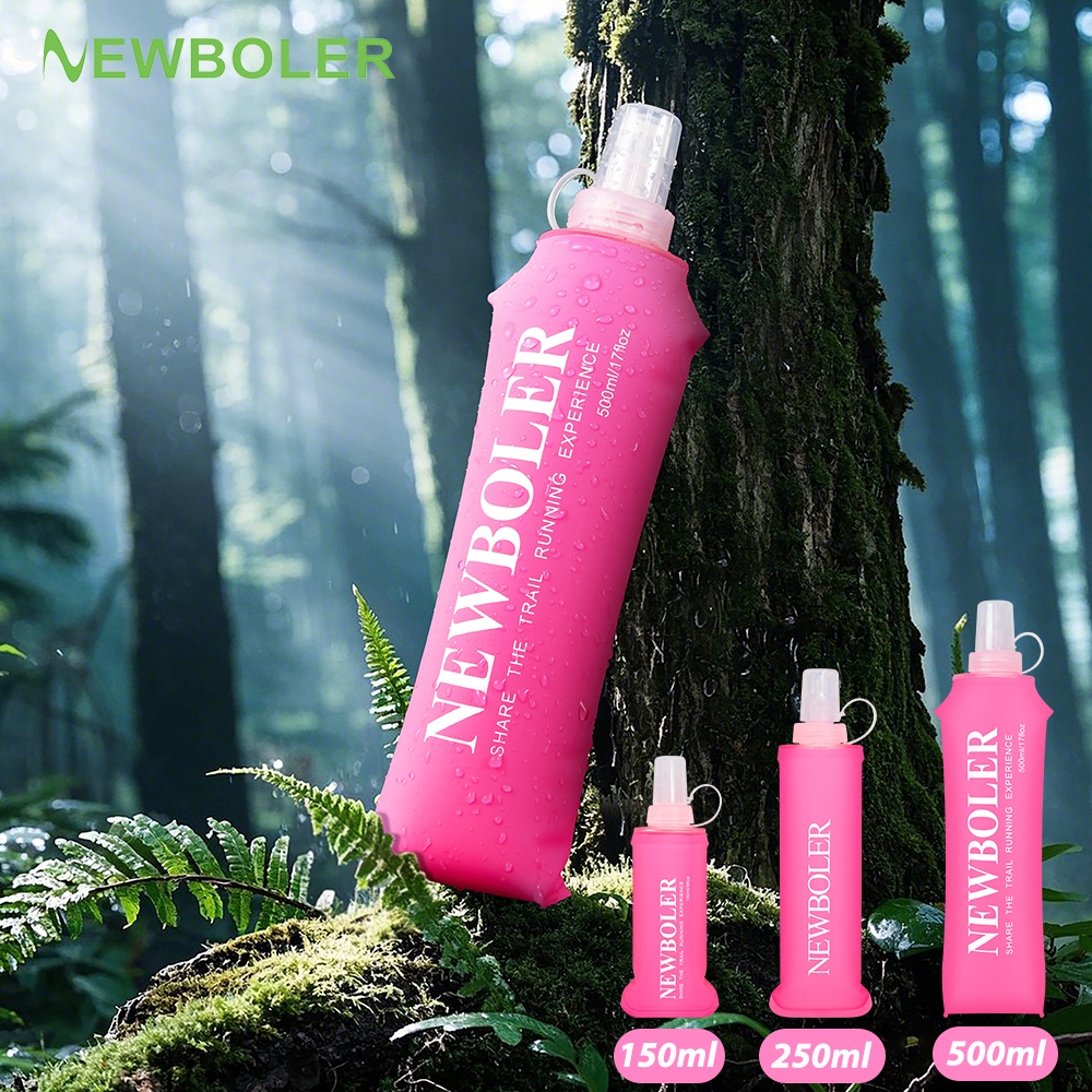 NEWBOLER 150ml 250ml 500ml สีสัน Soft Flask TPU ขวดน้ําซิลิโคนพับได้กีฬากลางแจ้งเดินทางวิ่ง ...