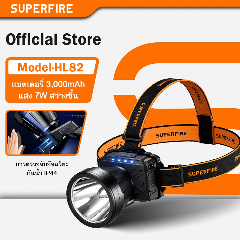 ไฟหน้ากาก SUPERFIRE HL82 7W สว่างสูง ชาร์จType-C แบต18650 สำหรับแคมป์ ...