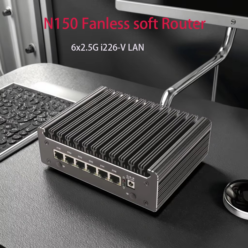 Intel N150 Soft Router 6 Lans i226-V 2.5G Fanless Mini PC COM HD DP USB ...