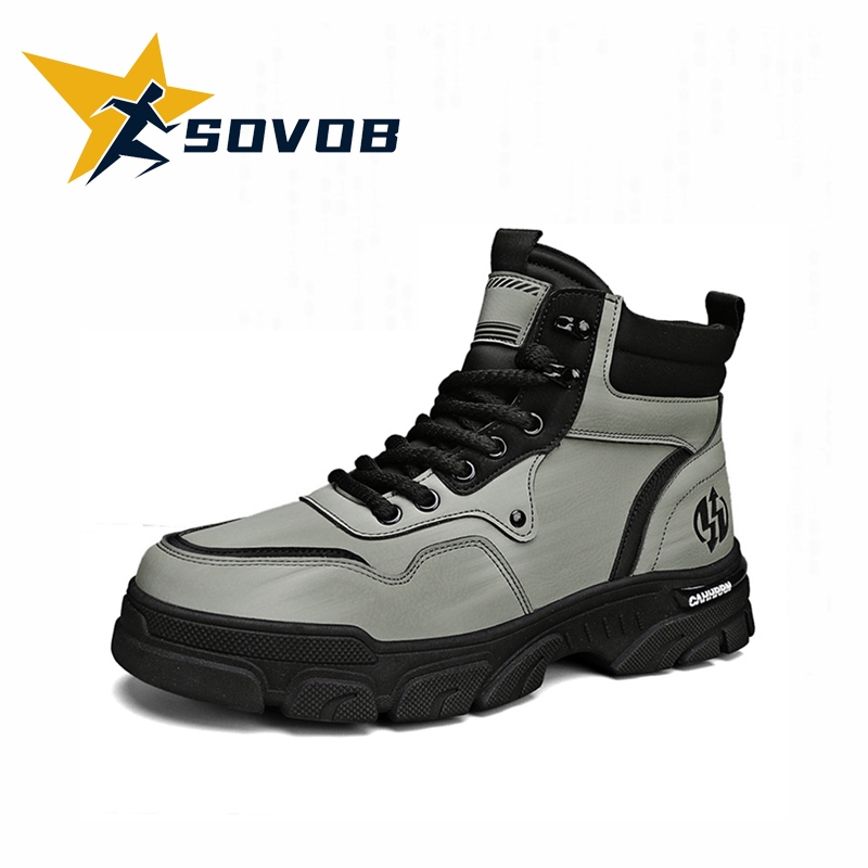 SOVOB รองเท้าผู้ชายฤดูใบไม้ผลิอังกฤษ High-Top Overall Boots Casual All ...