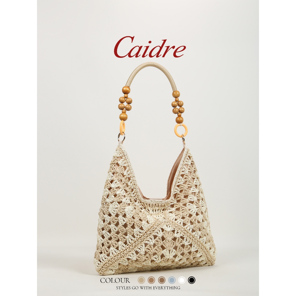 Caidre Straw Bag Female Beach Shoulder Tote Bag กระเป๋าผ้าตะกร้าผัก ...