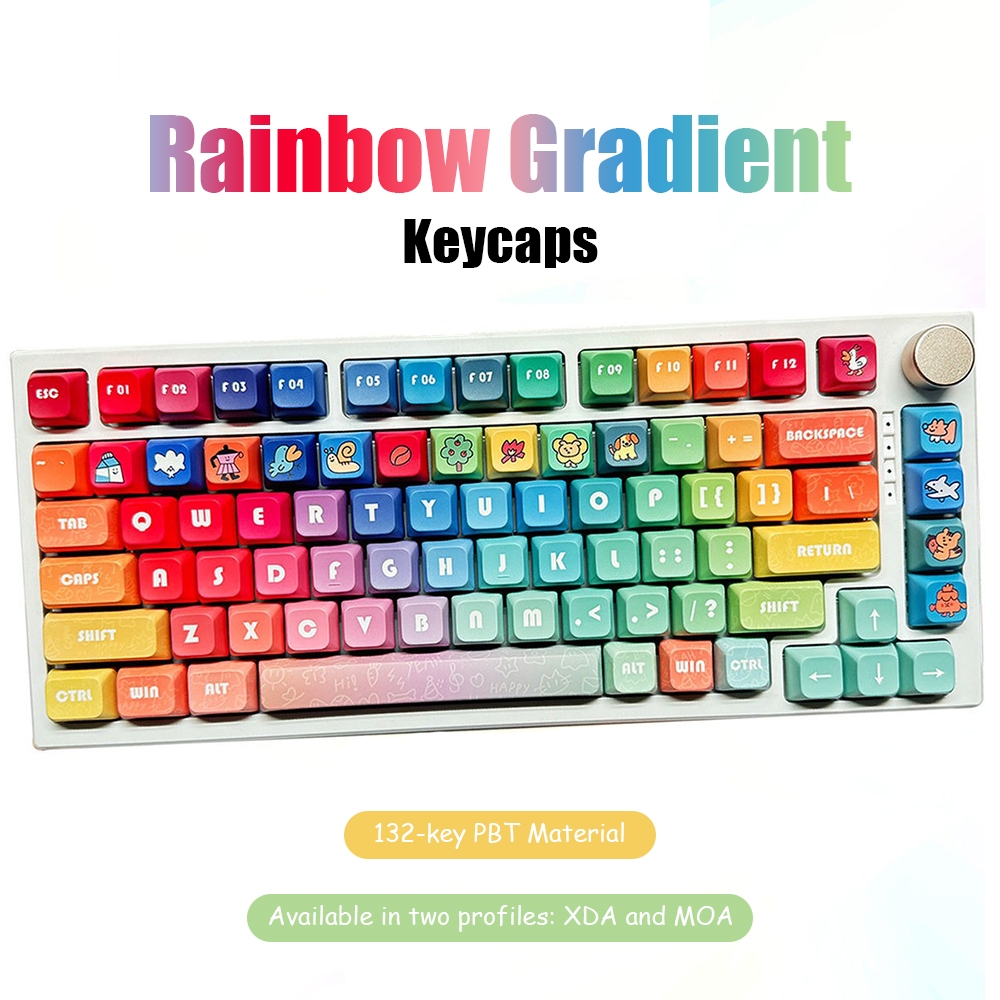 Rainbow Gradient Keycaps 132-key PBT ชุด XDA โปรไฟล์ปรับแต่ง Keycaps ...