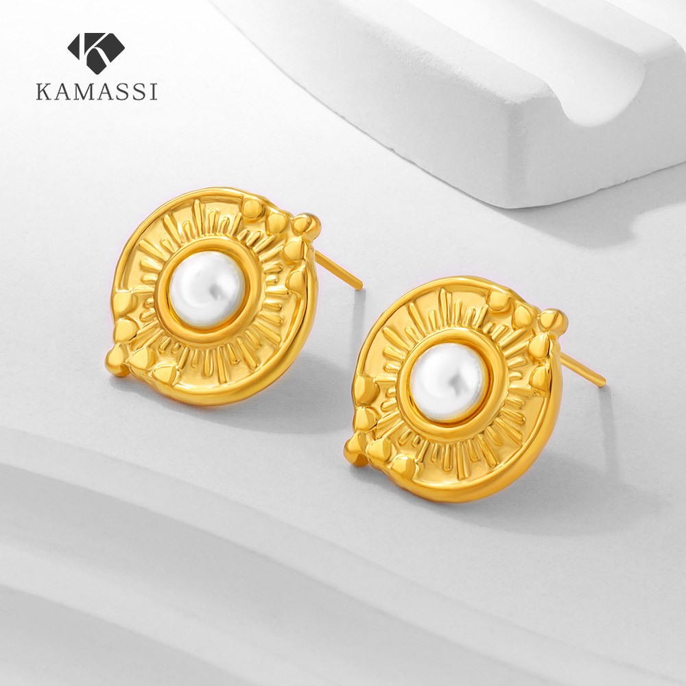 KAMASSI ต่างหูสแตนเลส วงกลมสีทอง ไม่แพ้ง่าย ไม่ลอกดำ กันน้ำกันเหงื่อ ...