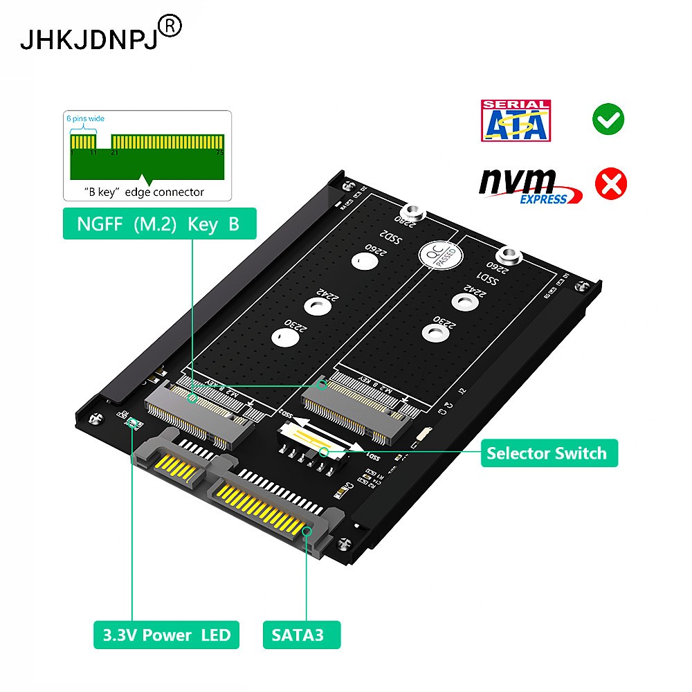 อะแดปเตอร์ Dual M.2 B Key SSD เป็น SATA3.0 พร้อมขายึดกรอบ - Retain ...