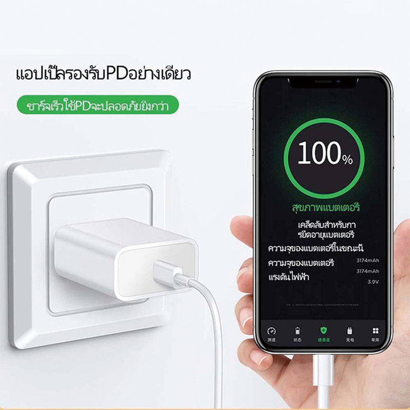 PD Fast Charge สายชาร์จ+หัวชาร์จ PD 20W Fastcharger จากสายType-C ...